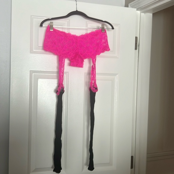 Intimates & Sleepwear | Panties With Fishnet Garters Attached All Black ...